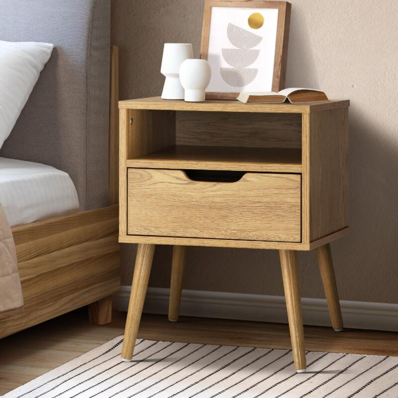 Oikiture Bedside Table Handle-Free Open Shelf Wood – WeMart